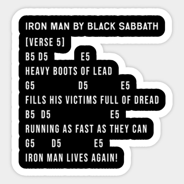 Iron Man Chords Lyrics Heavy Metal Sticker Teepublic